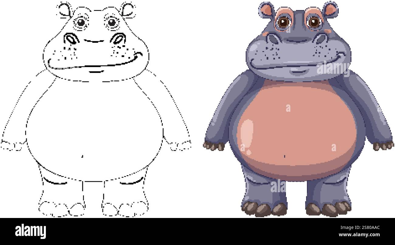 Colorful and outlined hippo cartoon character design Stock Vector Image ...
