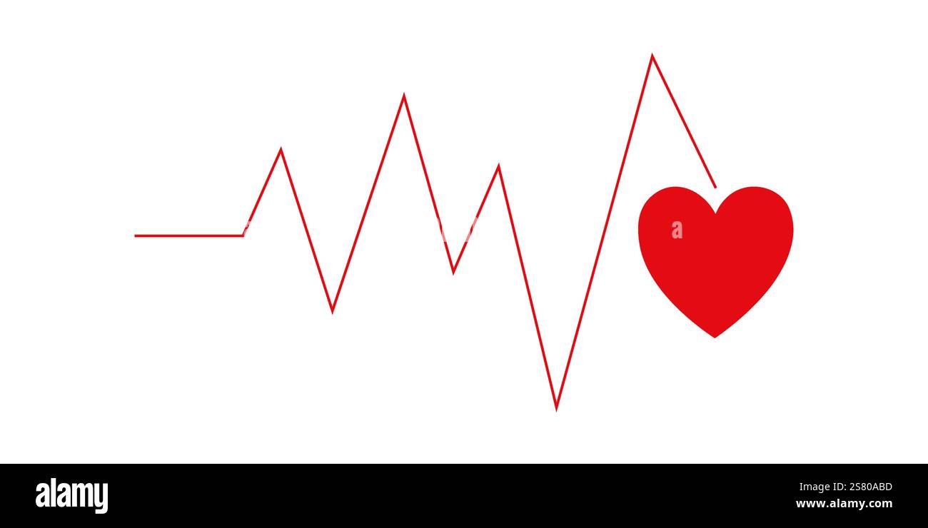 Red heart with electrocardiogram line on white background Stock Vector ...