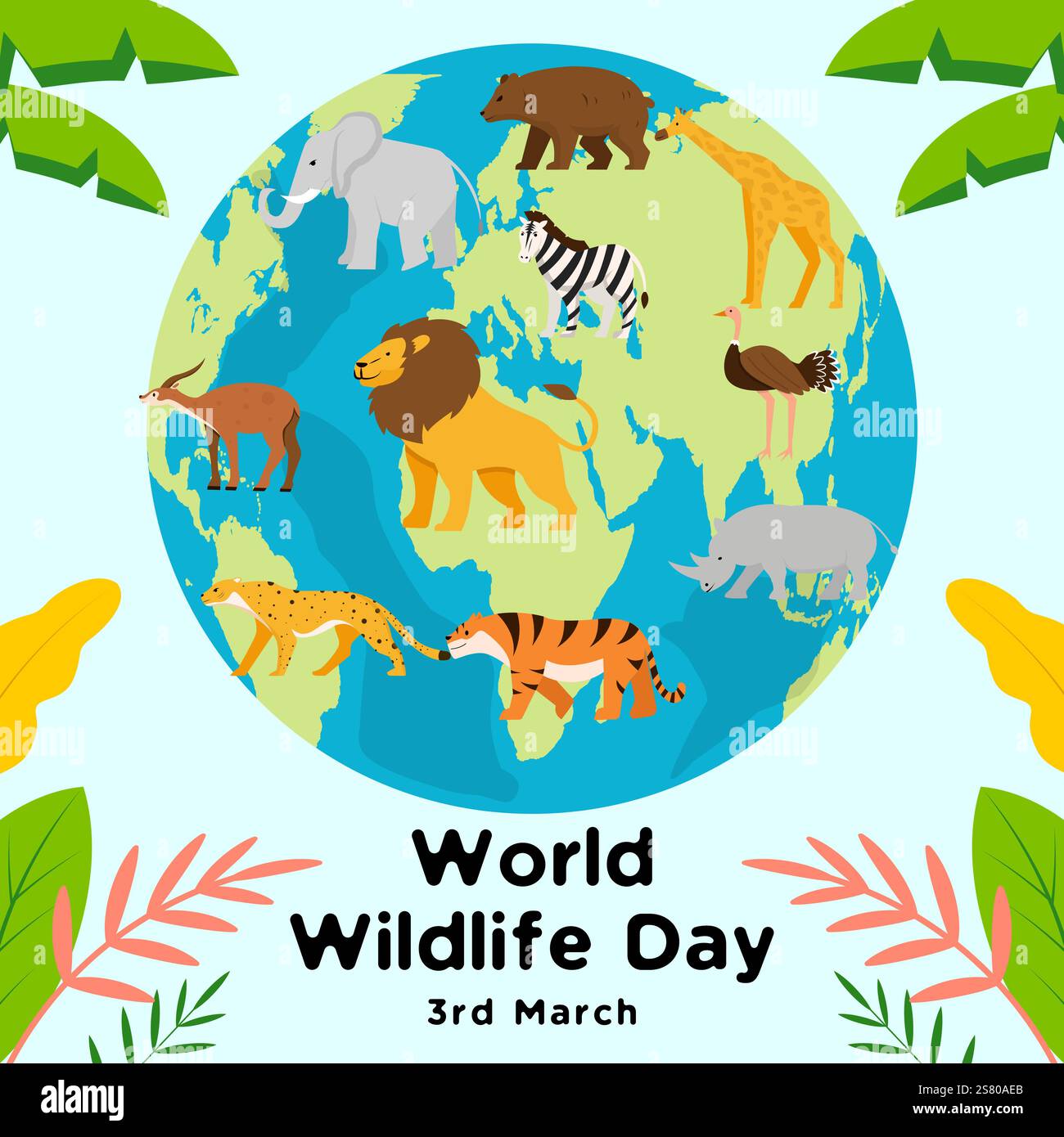 world wildlife day 3rd march illustration in flat design Stock Vector ...