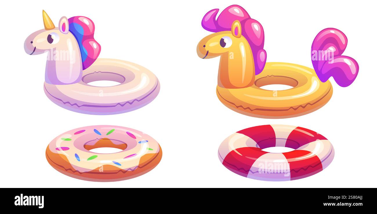 Pool ring collection set - inflatable unicorn floater, yellow horse ...