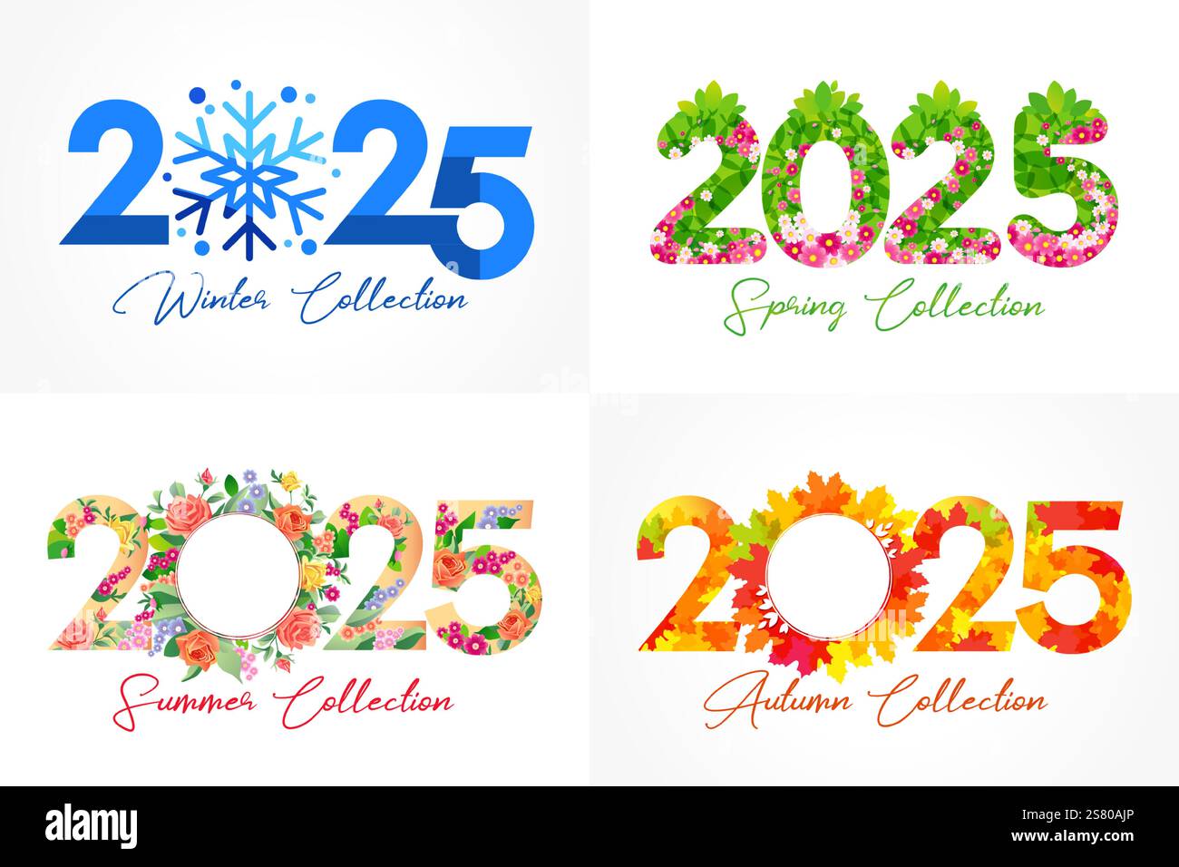 Set of 2025 seasonal logo collections. Decorative graphic art sign 2025 ...