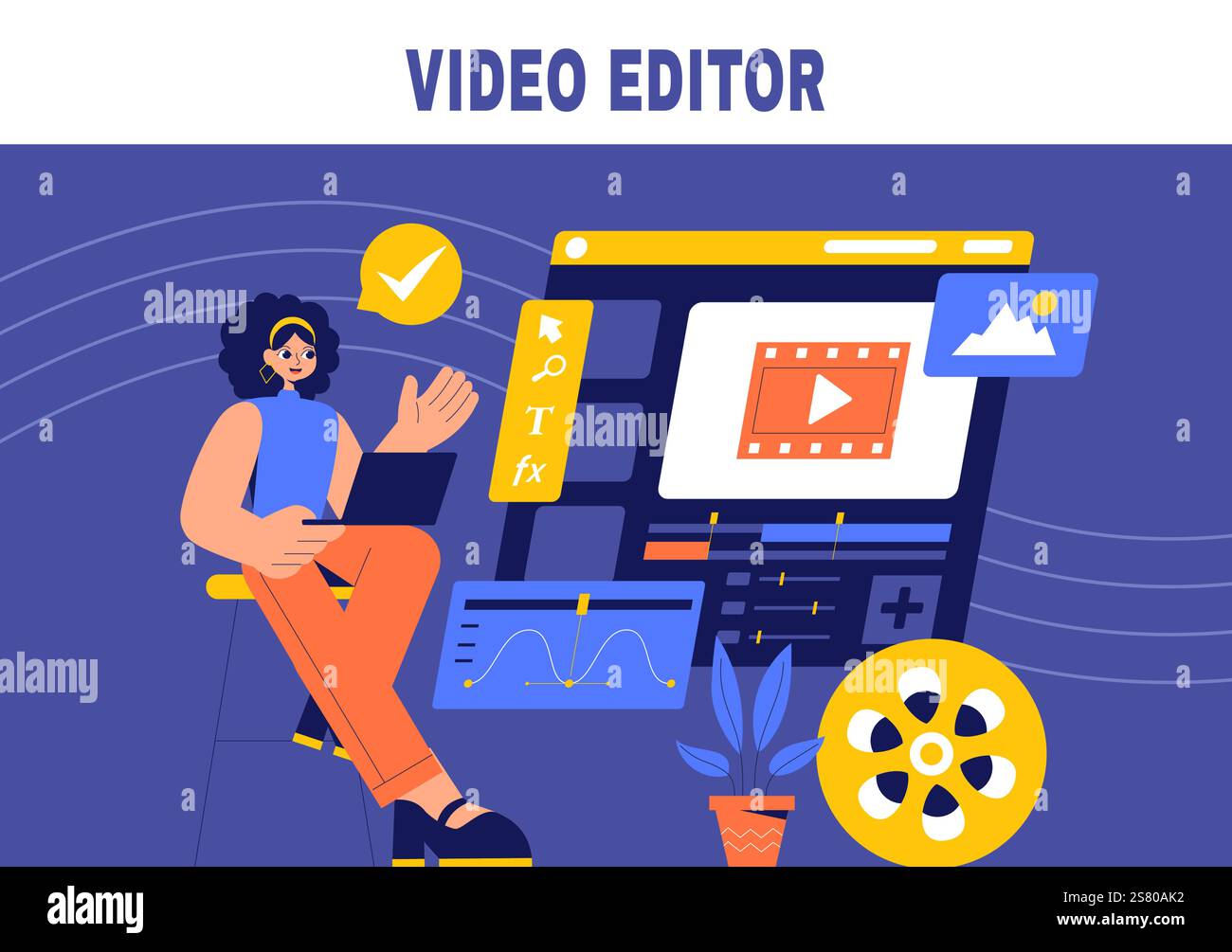 Flat Cartoon Style Vector Illustration of Video Editing Software for Social Media Design ...
