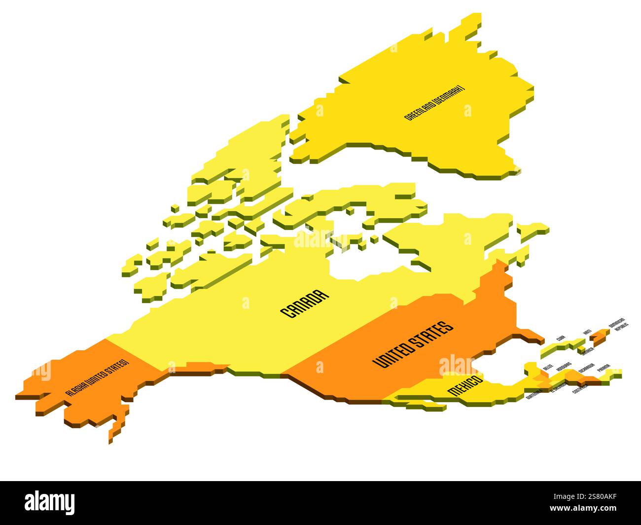 Isometric political map of North America. Colorful land with country ...