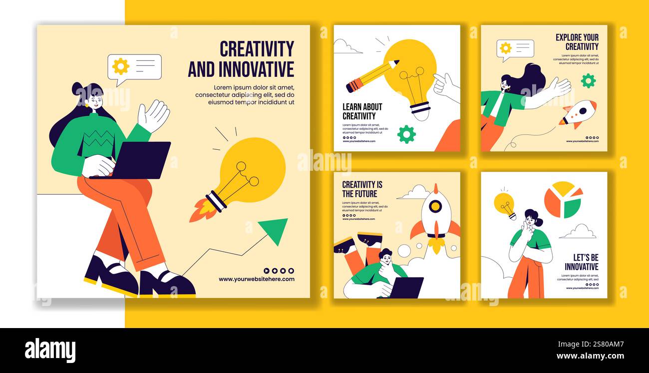 Creative and Innovative Social Media Post Templates in Flat Cartoon ...
