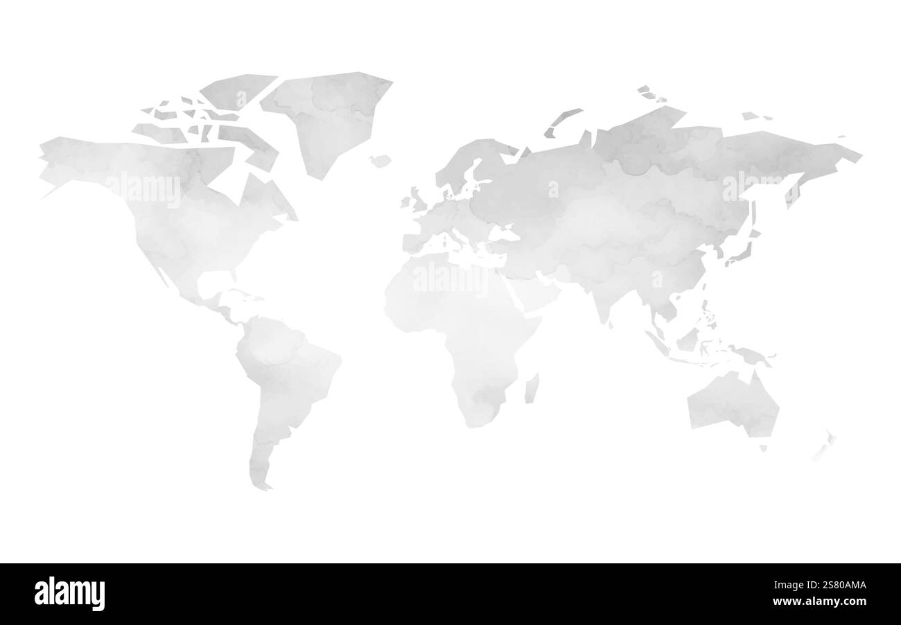This vector illustration features a world map design in a watercolor ...