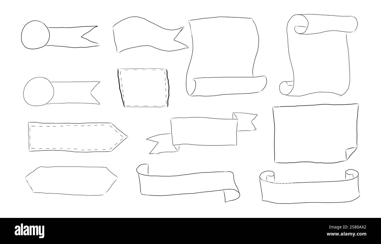 Paper scroll parchment frame, vintage note, sheet sketch doodle. Hand ...