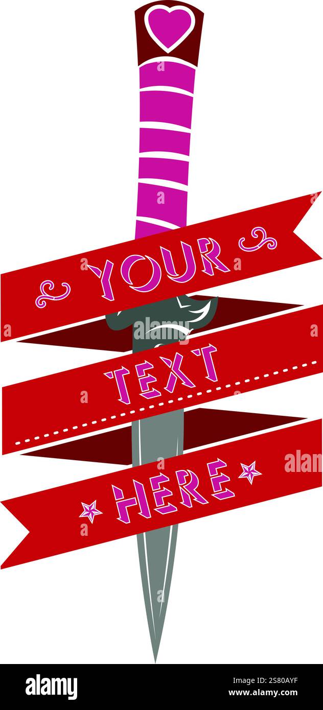 Dagger with heart and ribbon for logo or slogan Stock Vector Image ...