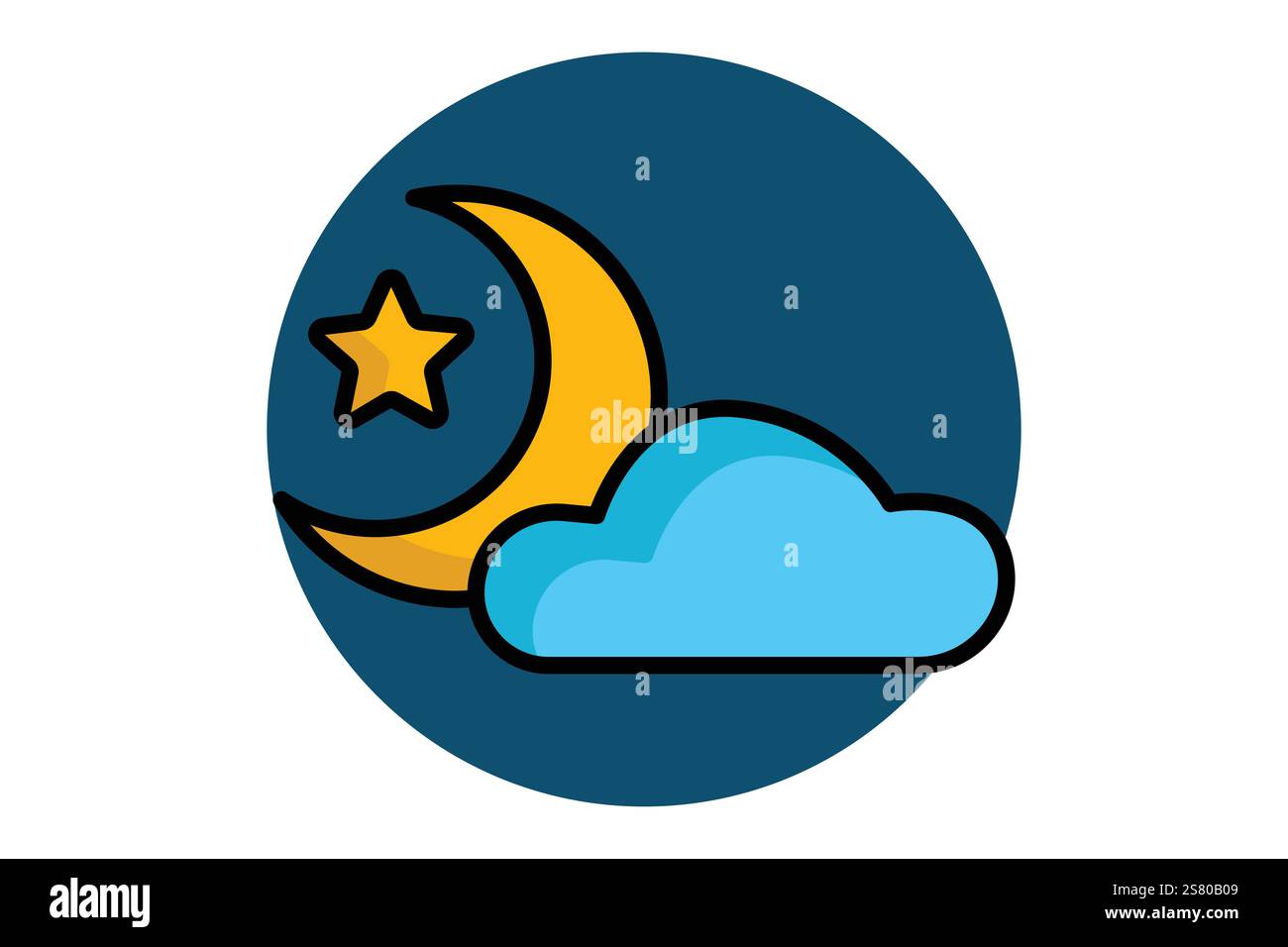 Night icon. colored outline icon style. clouds with moon and star. icon ...
