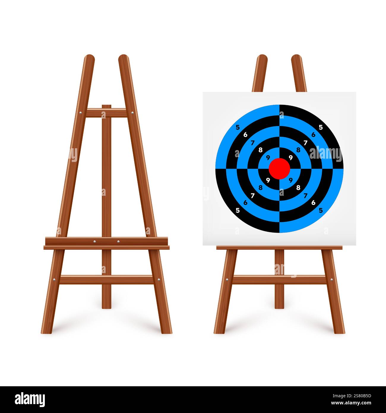Shooting range target on a wooden easel stand. Paper target with ...