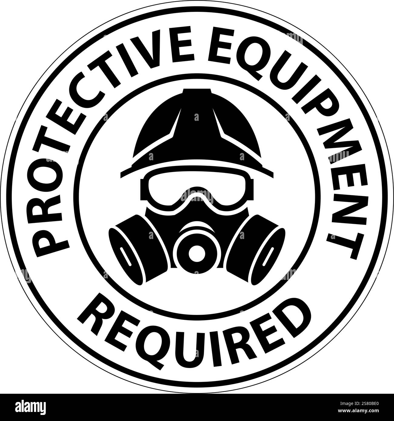 Protective Equipment Required Sign with Safety Helmet and Gas Mask Icon ...
