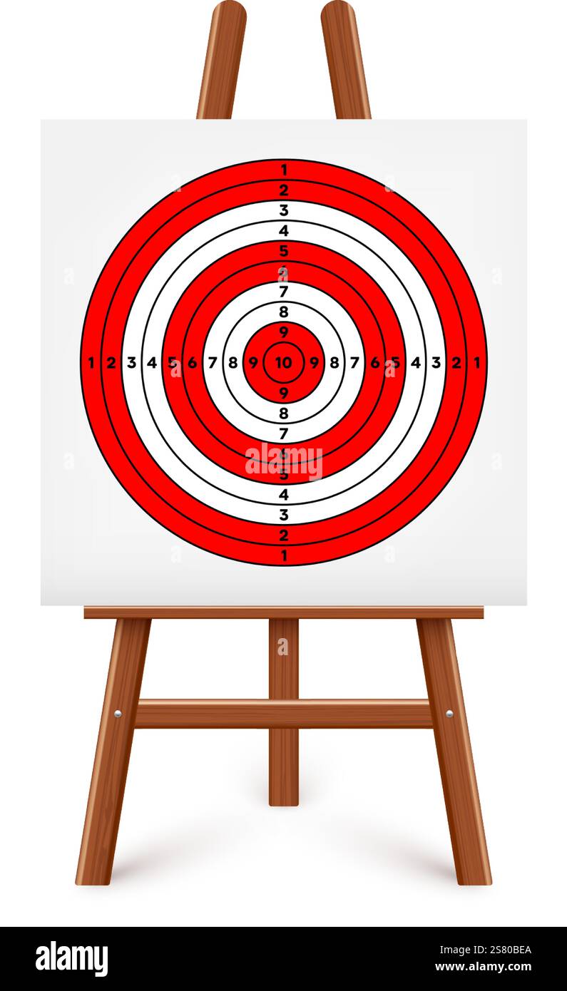 Shooting range target on a wooden easel stand. Paper target with ...