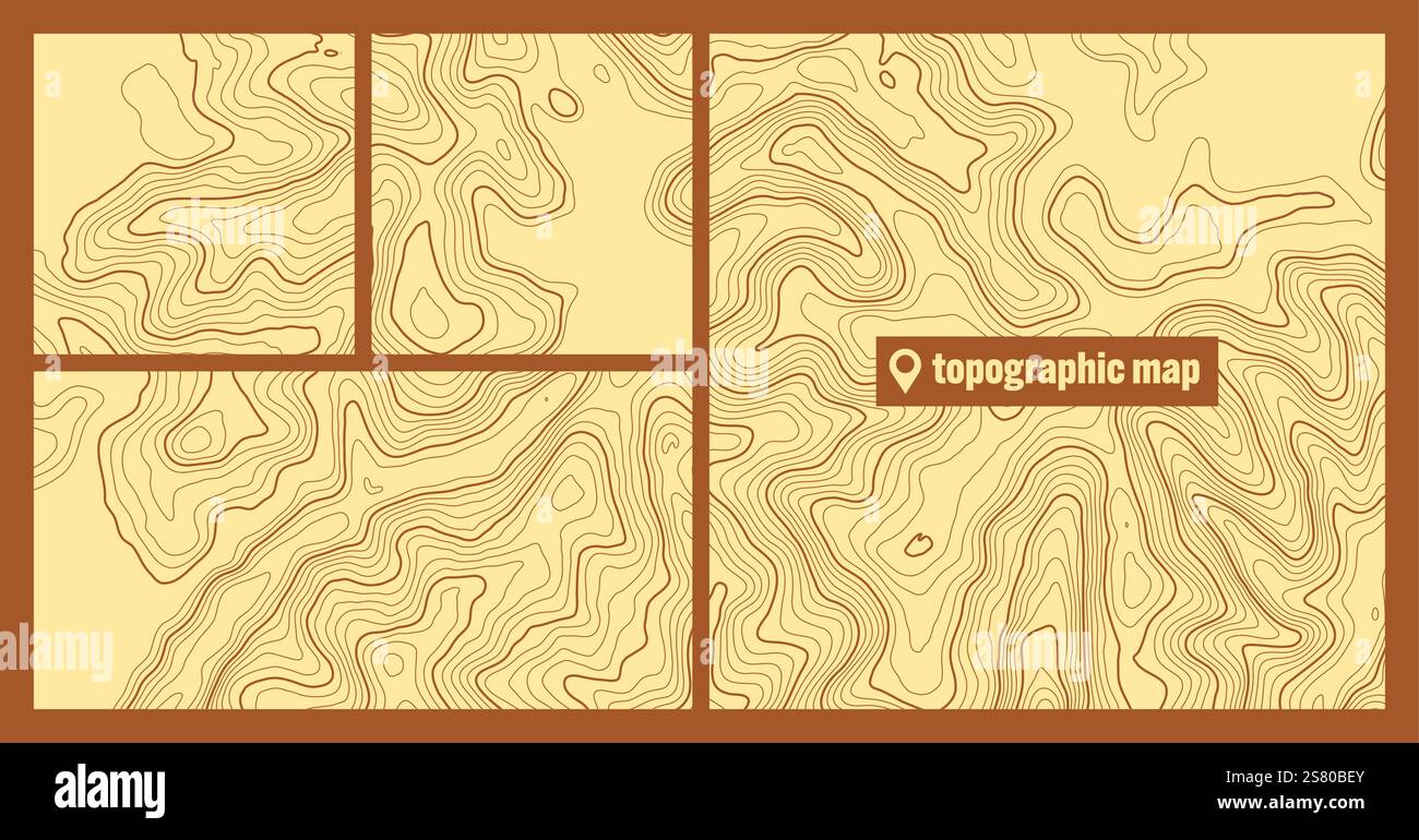 Colorful topographic map sets with contour lines. Geographic terrain ...