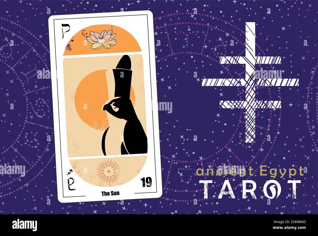 Ancient Egyptian Tarot. Tarot card called The Sun with a drawing of the ...