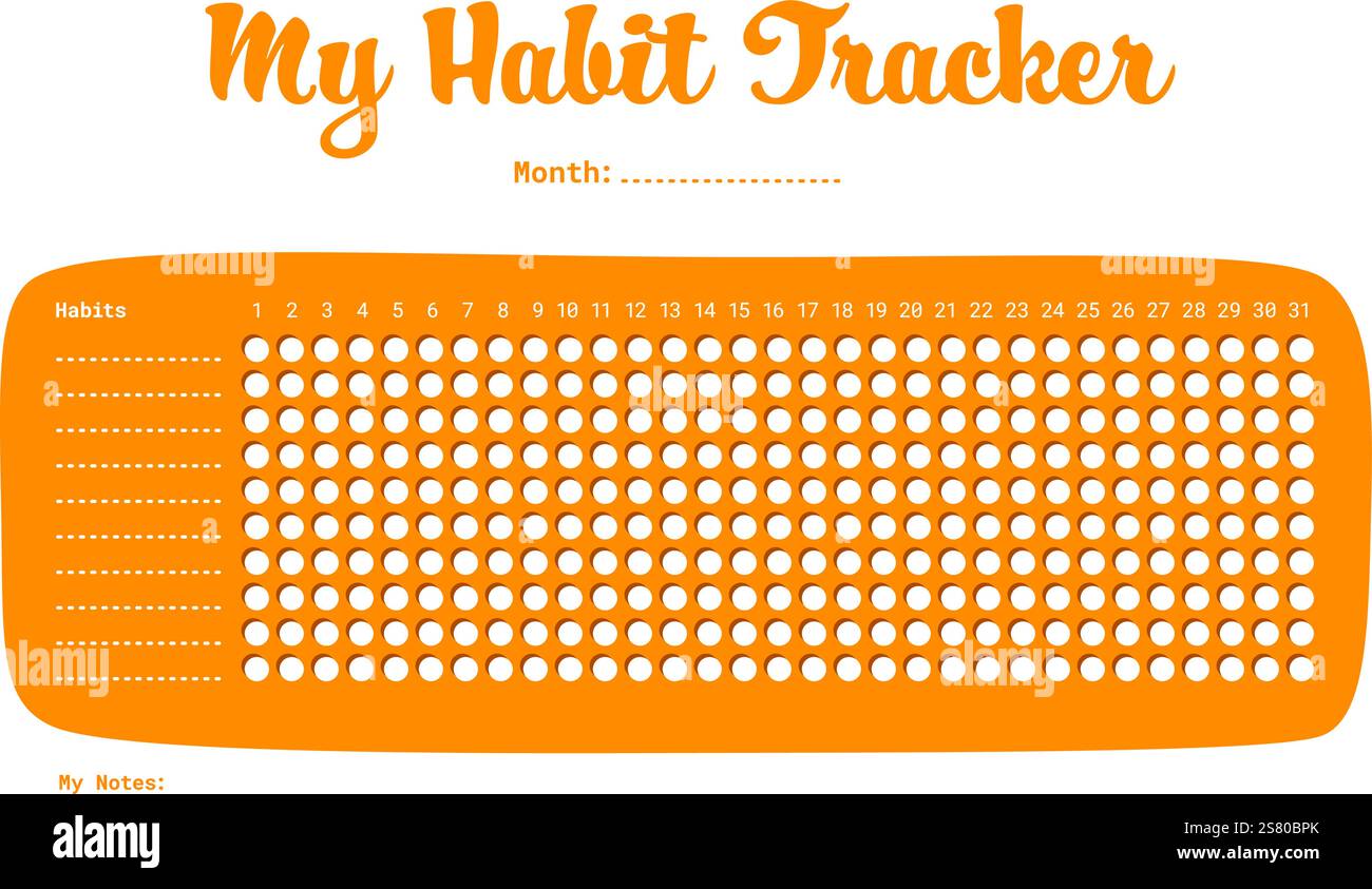 A monthly habit tracker template with spaces for habits, notes, and ...