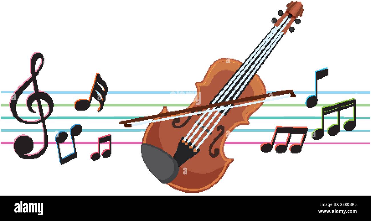 Violin with colorful music notes and staff lines Stock Vector Image ...