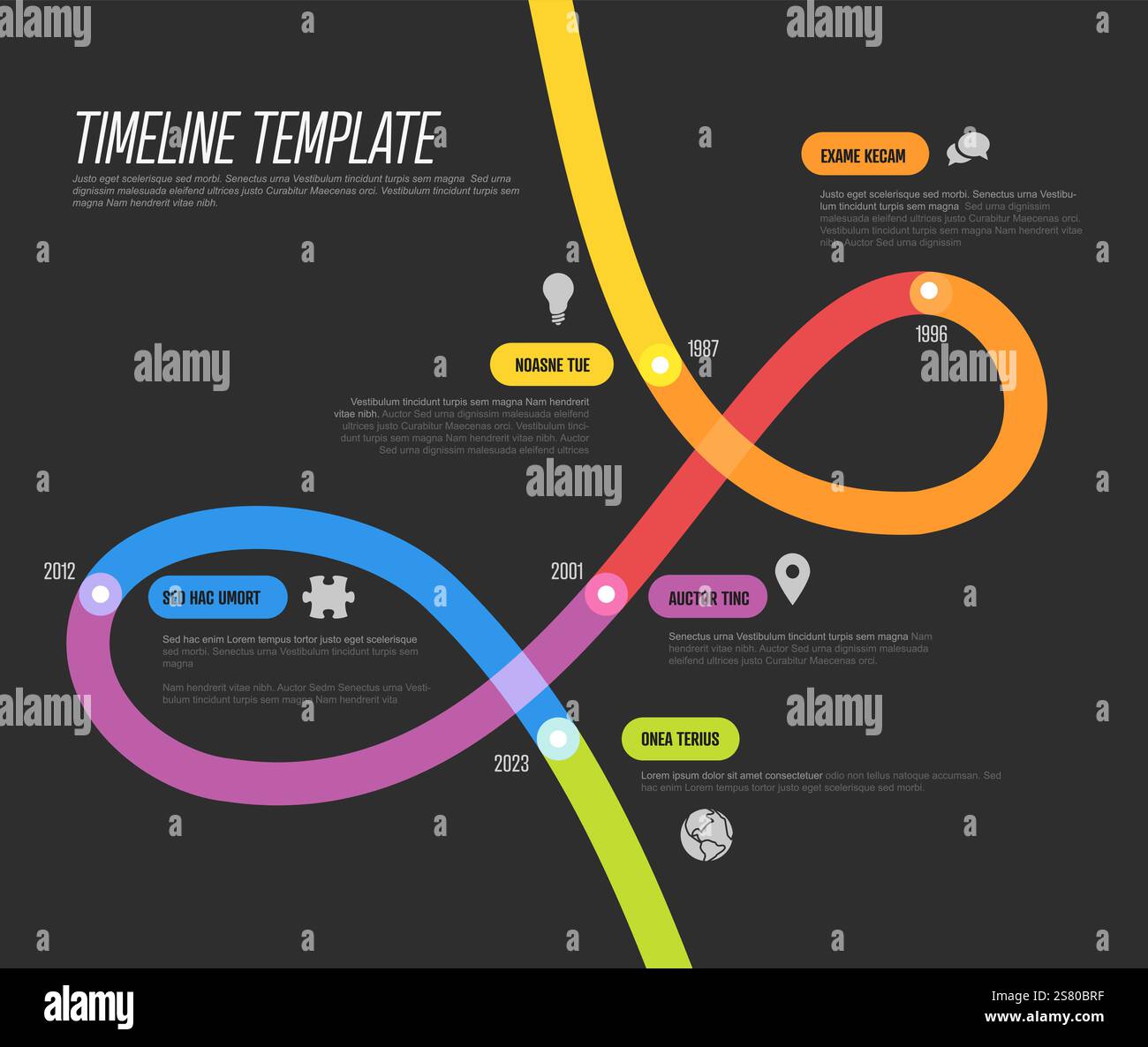 Simple Dark Loop thick timeline template with vibrant colors display ...