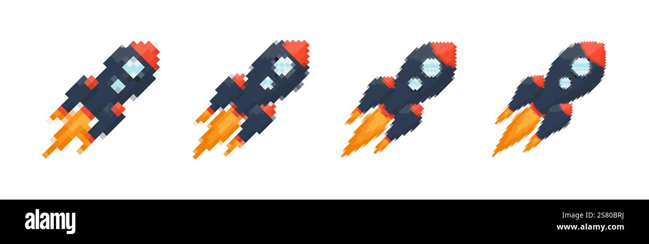 Pixel art rocket with fiery trails, retro games, space-themed designs ...