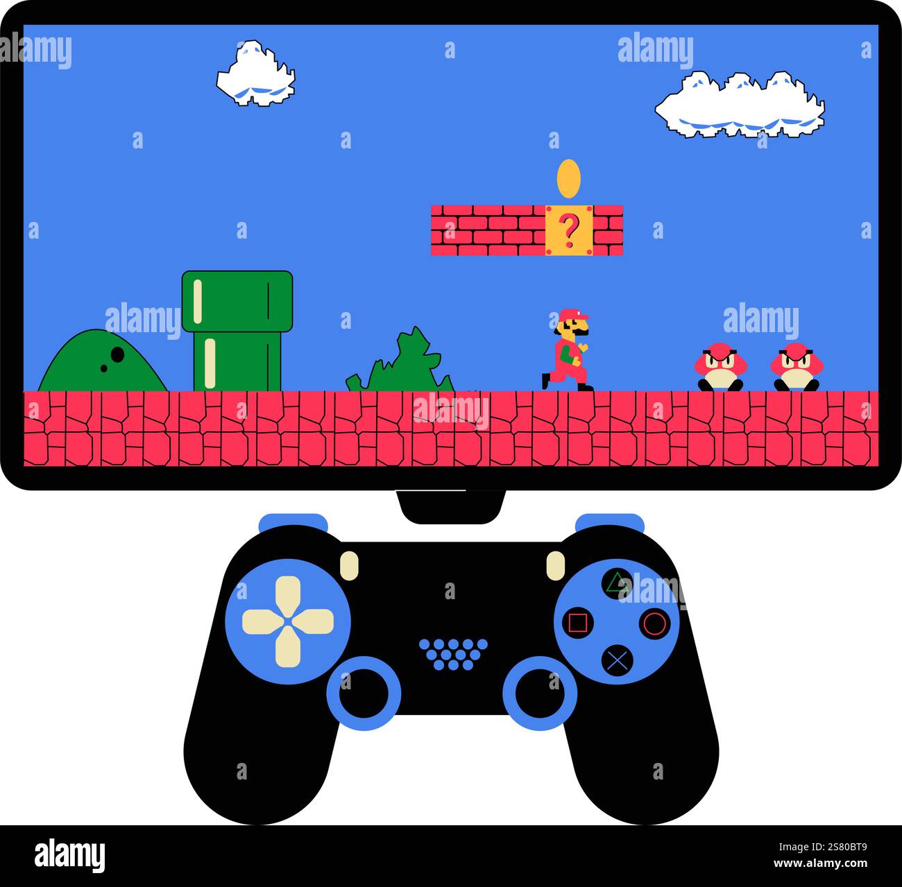 Gaming Console With Video Game Display In Flat Vector Illustration ...