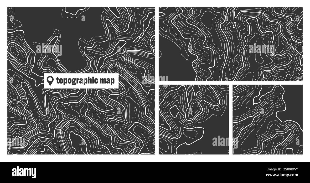 Colorful topographic map sets with contour lines. Geographic terrain ...