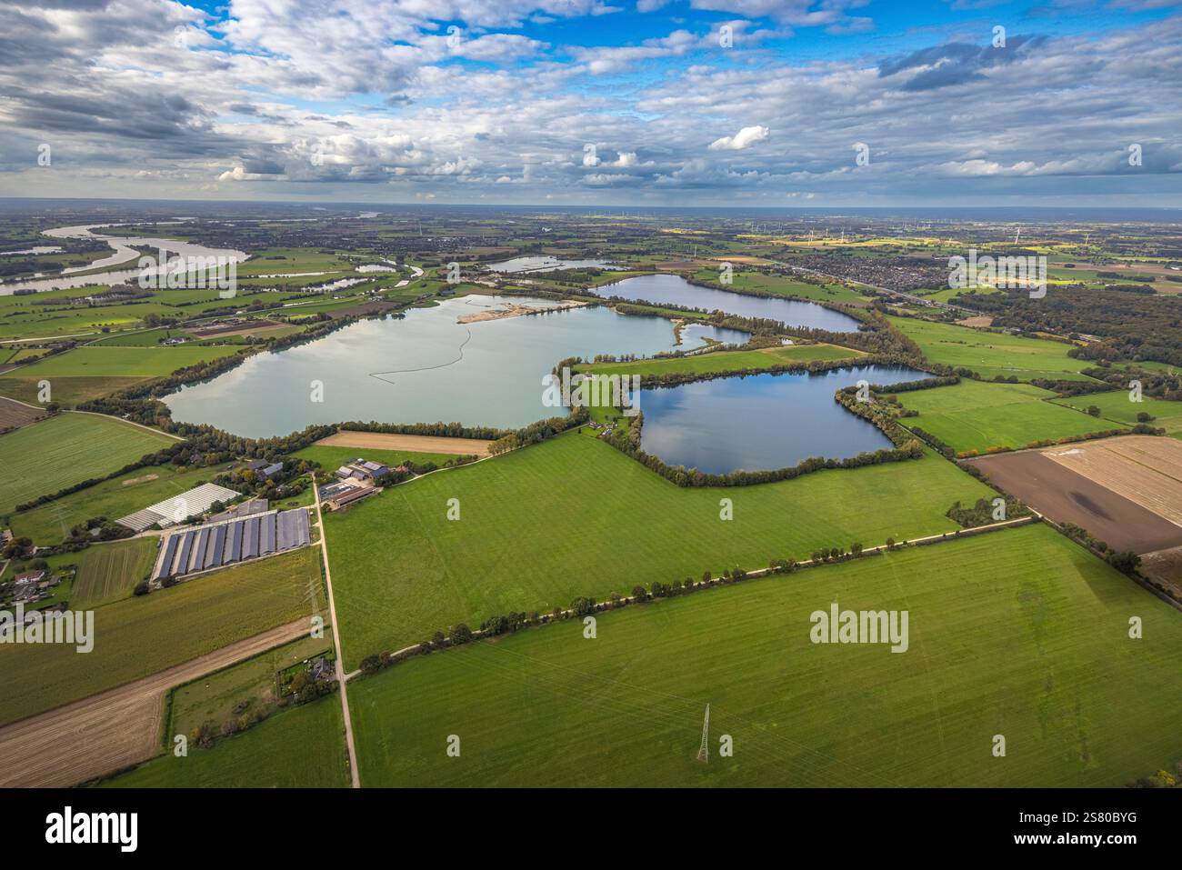 Aerial view, lake district Reeser Meer and Haffensche Landwehr, lakes ...