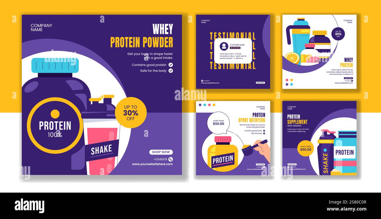 Protein Supplement Social Media Post Template with Hand-Drawn Cartoon ...
