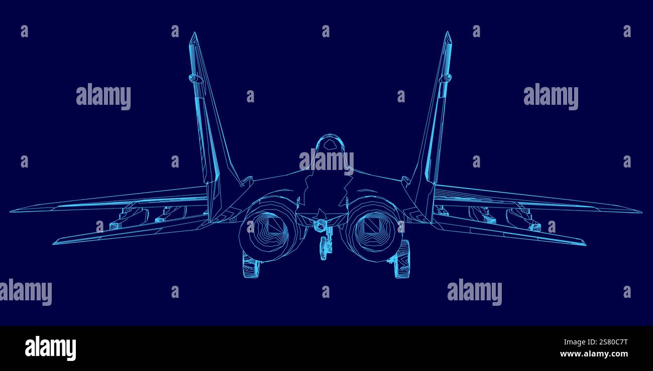 Blue jet is shown in a blue background. The jet is a fighter jet and is ...