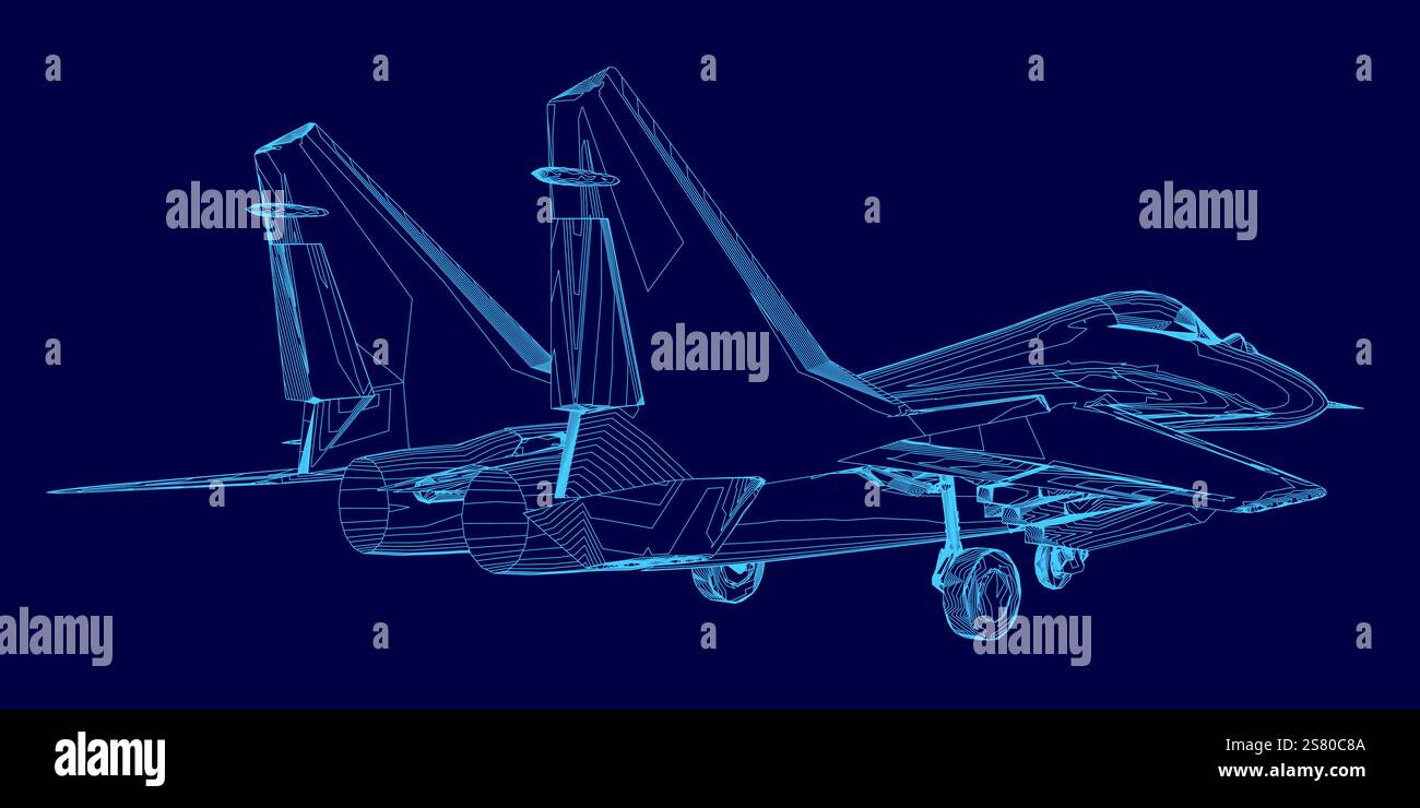 Blue computer generated image of a fighter jet. The jet is in the air ...