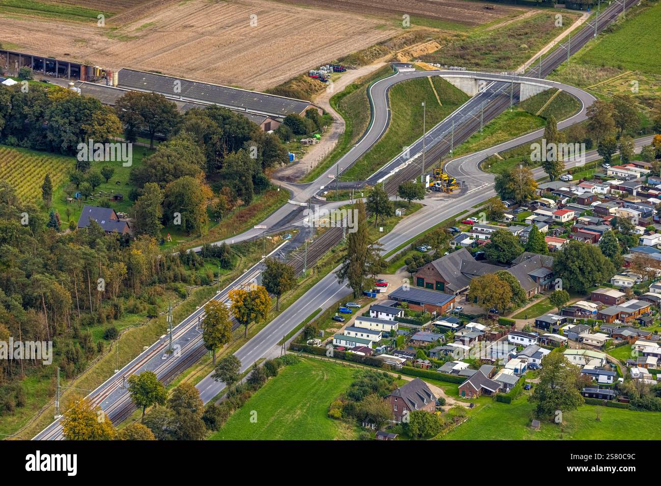 Aerial view, extension of the Betuweroute and Betuwe Line railroad line ...
