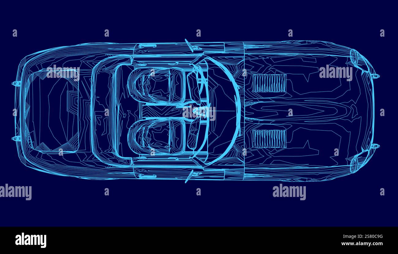 Car wireframe. The car has two seats, one on the left and one on the ...