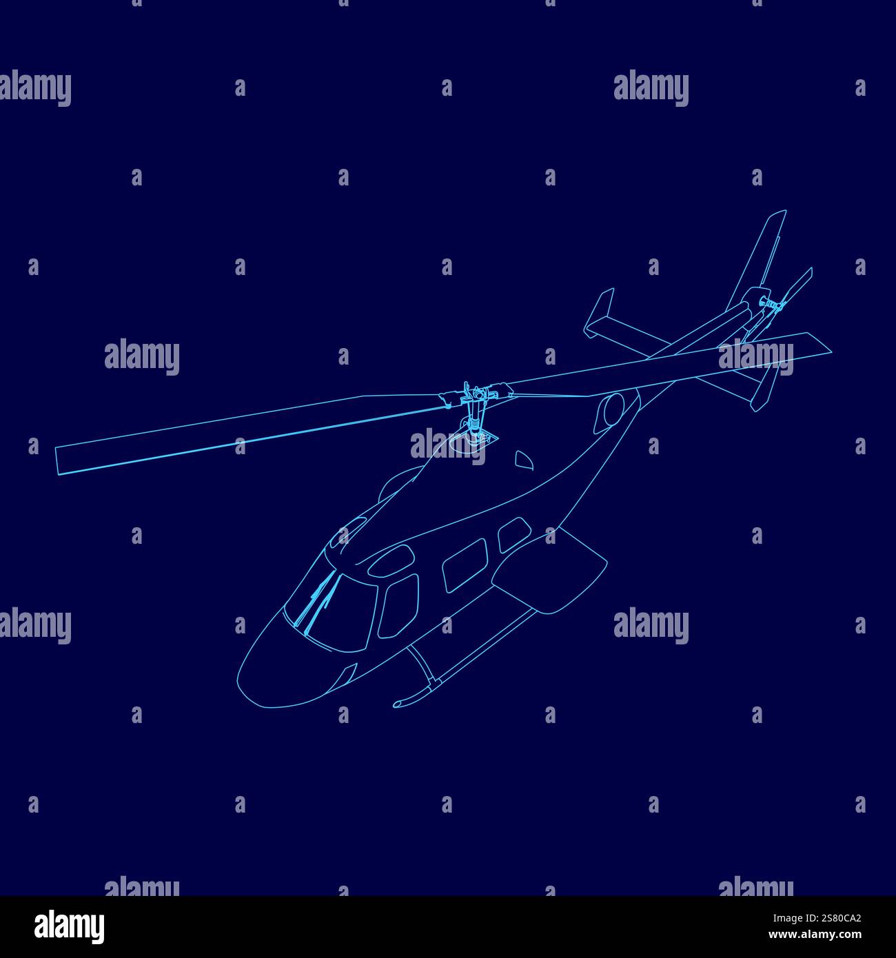 Blue helicopter is depicted in a blue drawing. The image is blue which ...