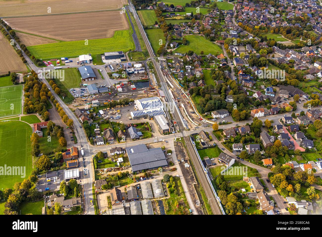Aerial view, expansion of the Betuweroute and Betuwe Line railroad line ...