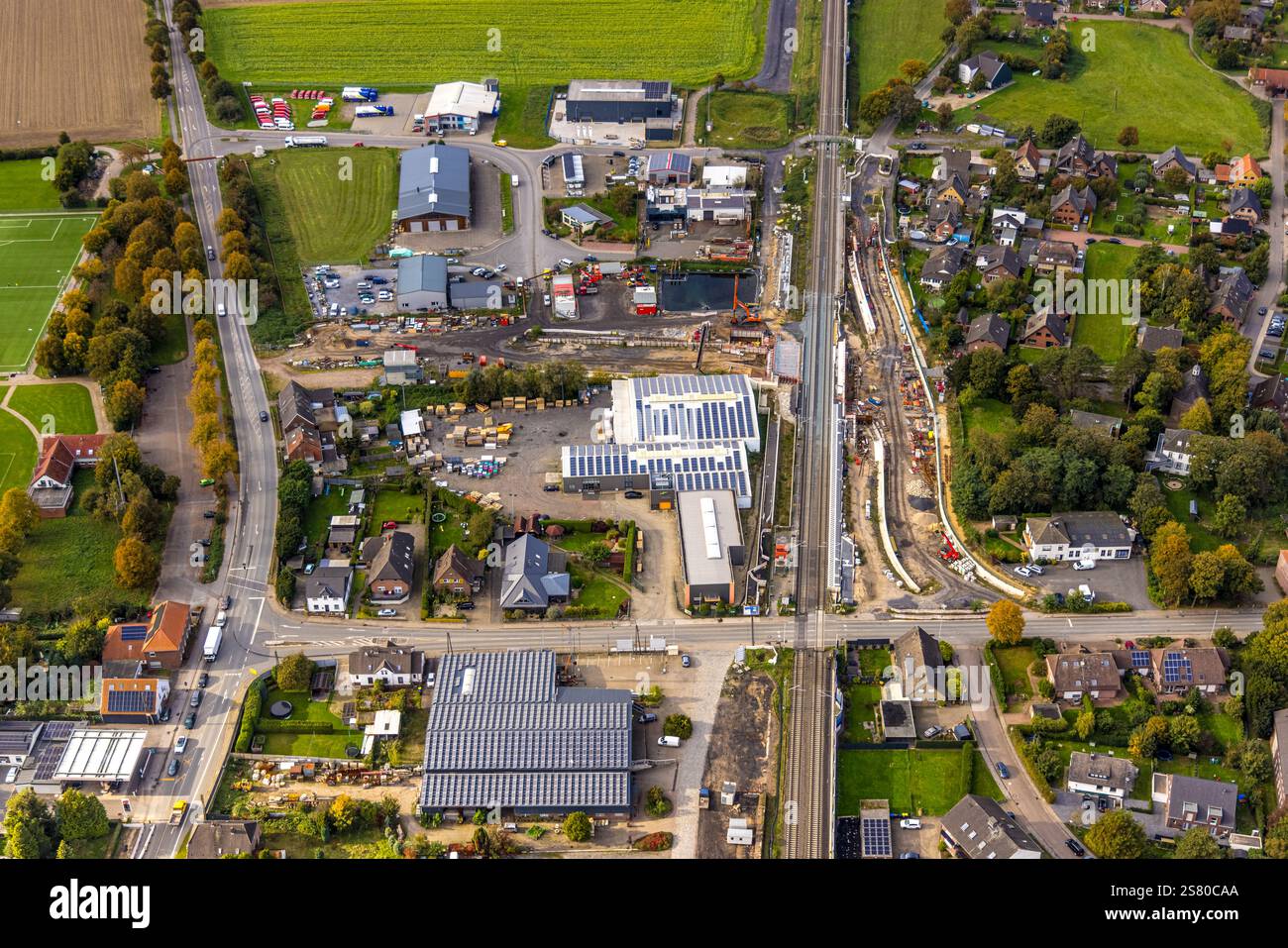 Aerial view, expansion of the Betuweroute and Betuwe Line railroad line ...