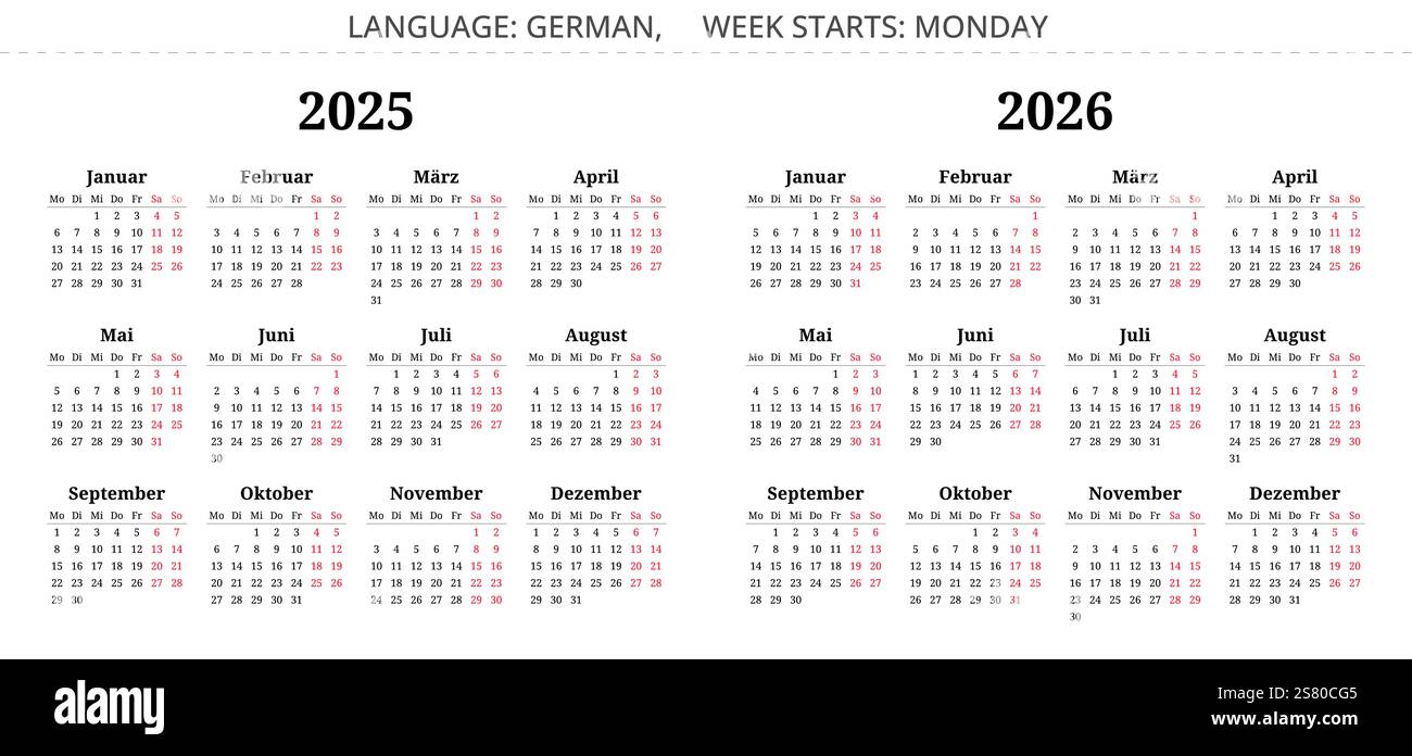 2025, 2026 german calendars. Printable vector illustration set for ...