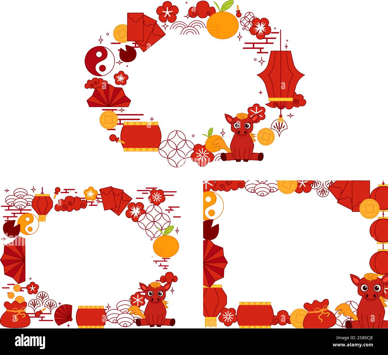 CNY Lantern festival of horse oval frame set with chinese traditional ...