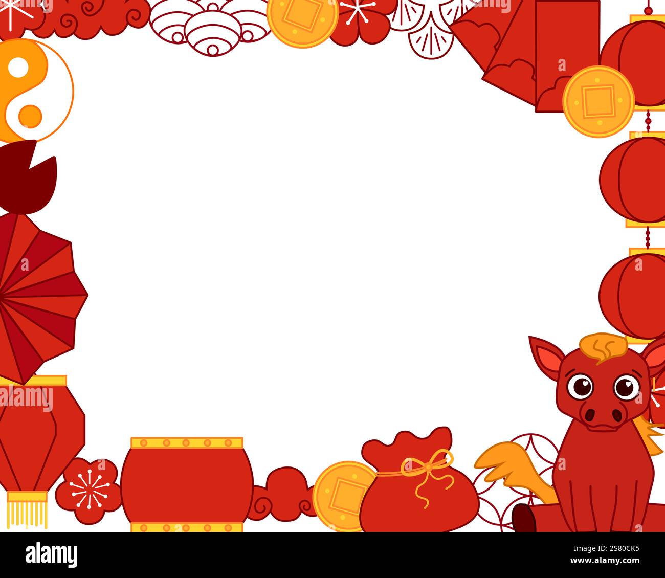 Chinese New Year 2026 modern art design in red, gold and white colors ...