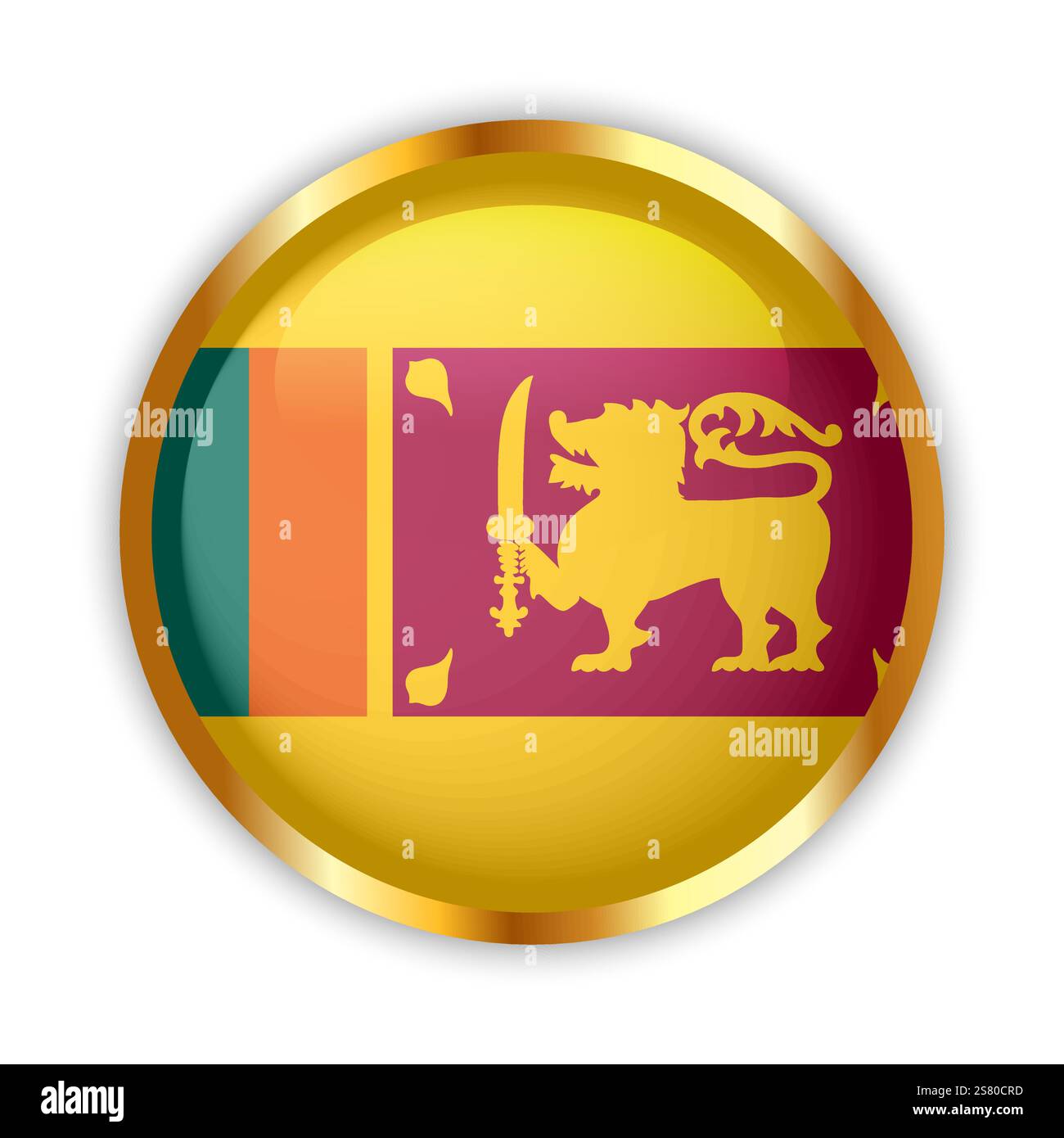 Sri Lanka national flag button with golden frame. Sri Lanka round badge ...