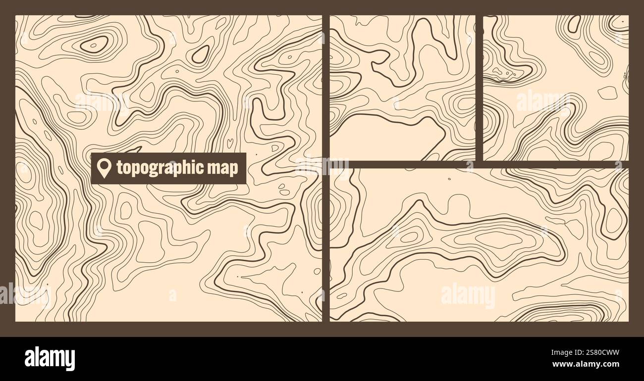 Colorful topographic map sets with contour lines. Geographic terrain ...