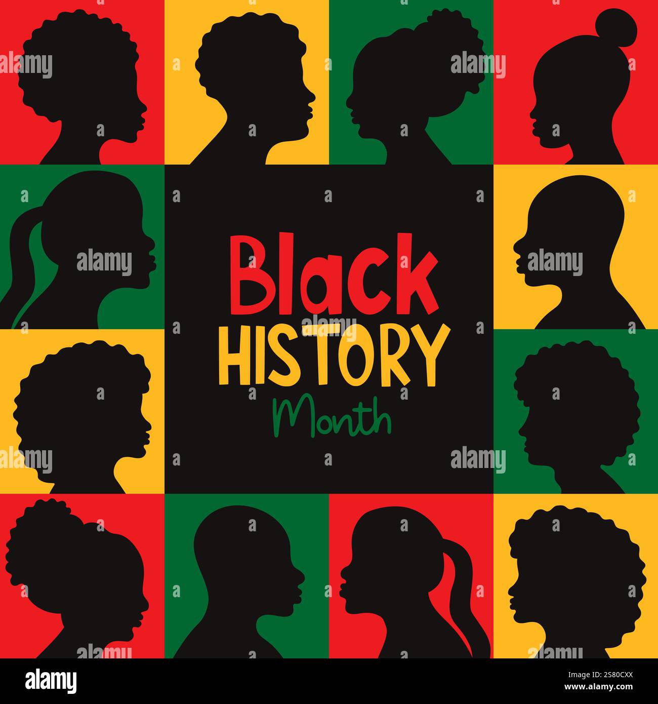 Black History Month poster. Silhouette diverse African American people ...