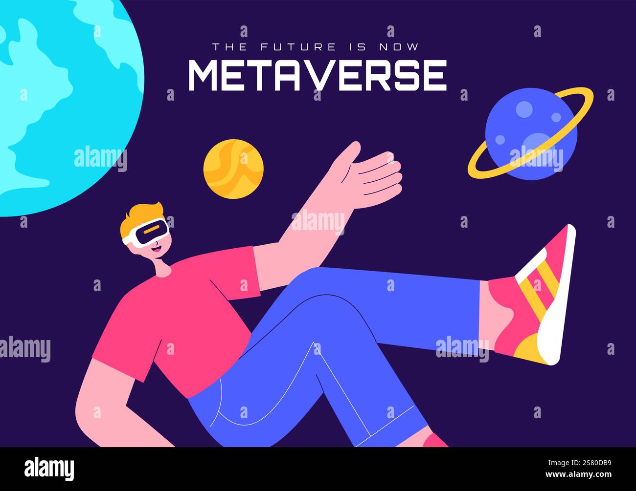 Flat Cartoon Illustration of Metaverse Social Media Background ...
