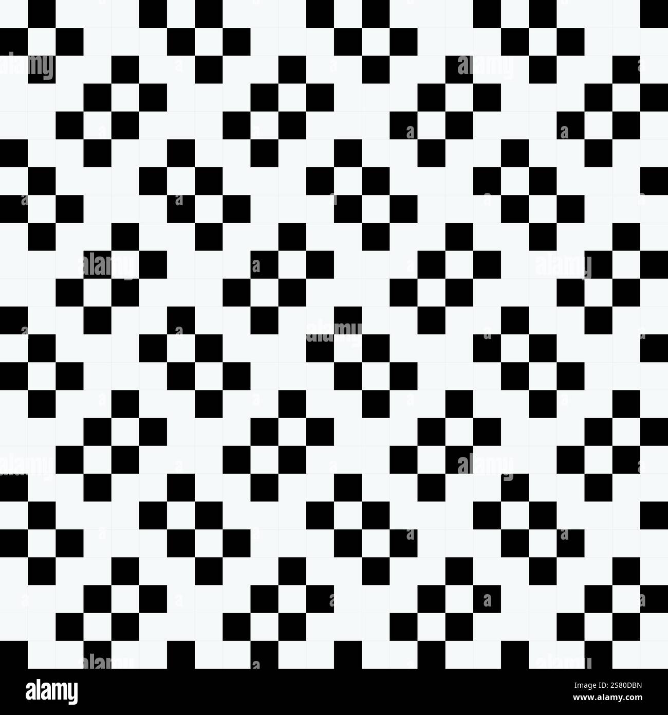 Seamless black and white geometric pattern, featuring a symmetrical design with pixel-style ...