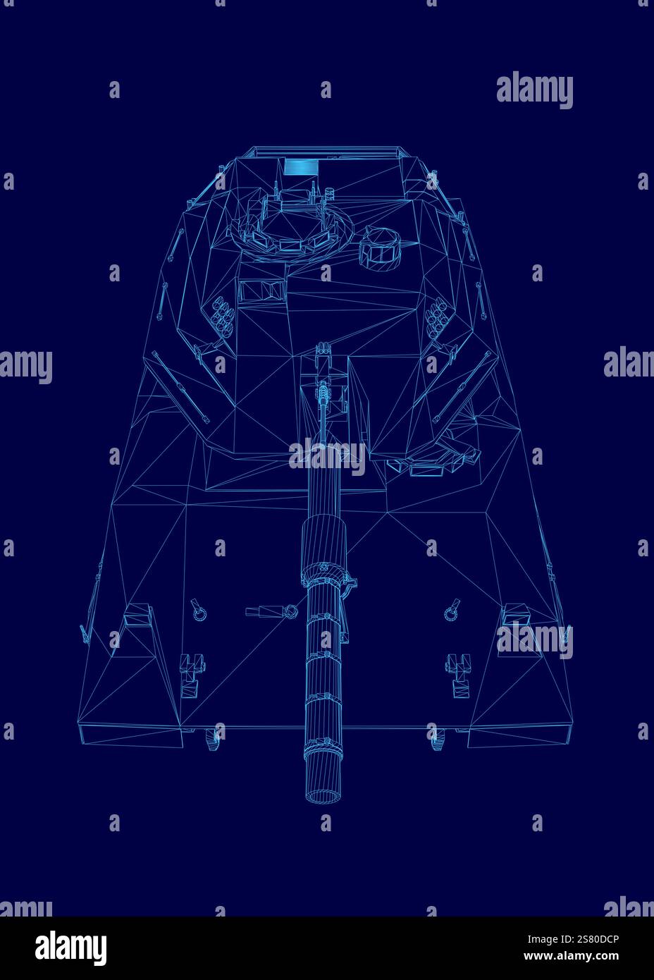 Blue tank is displayed on a blue background. The tank is a military ...