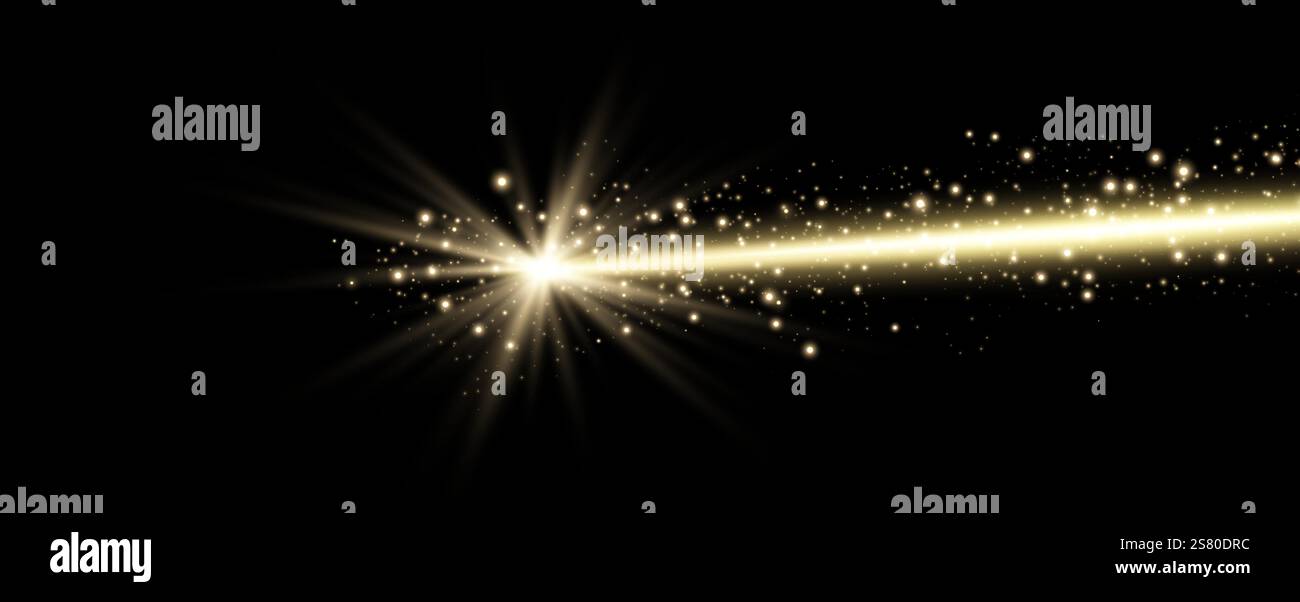 Gold horizontal laser beam. Neon line, presentation pointer. Gold glow ...