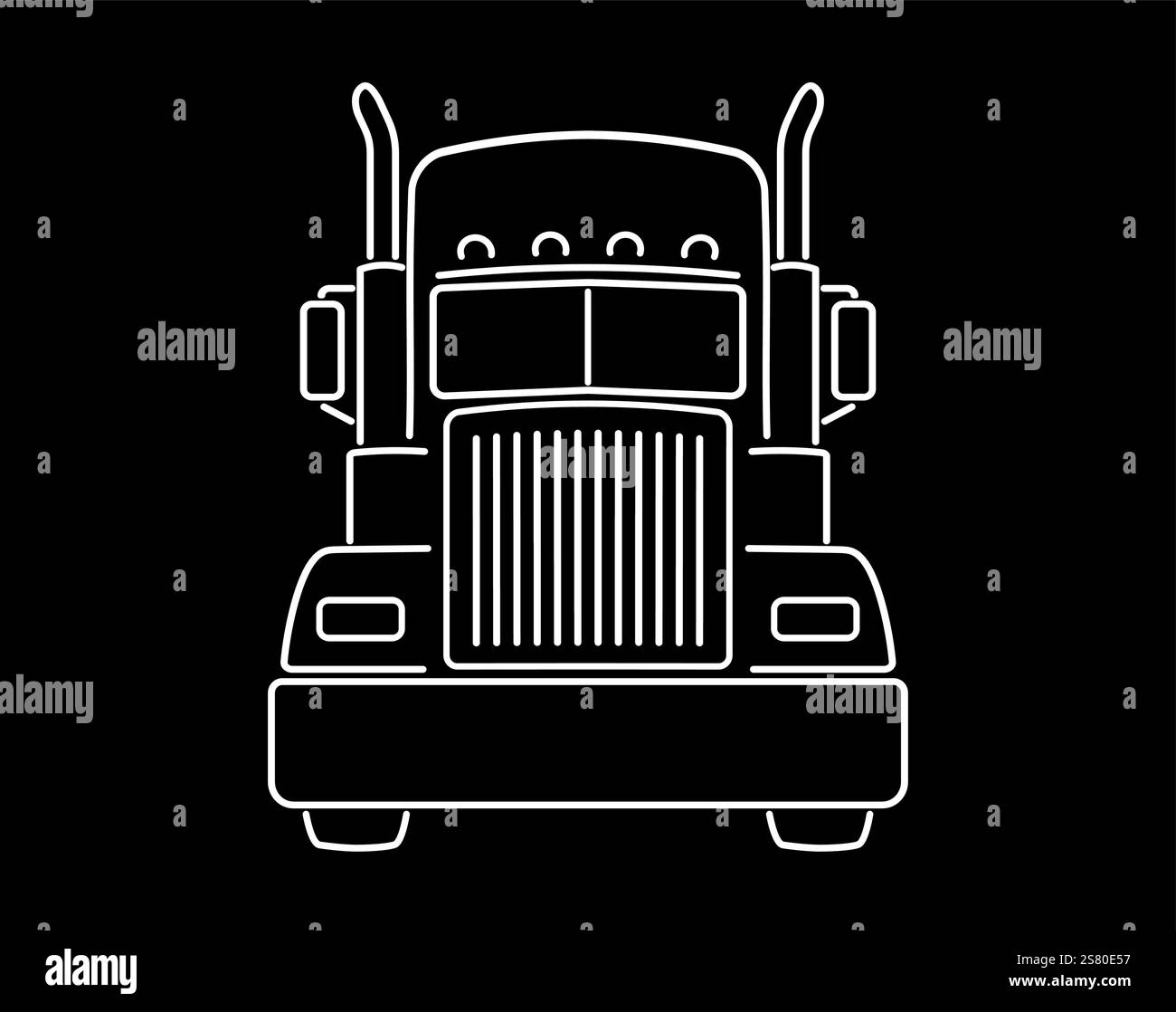 Semi truck. Vector Outline Lorry. White blank template for truck, semi ...