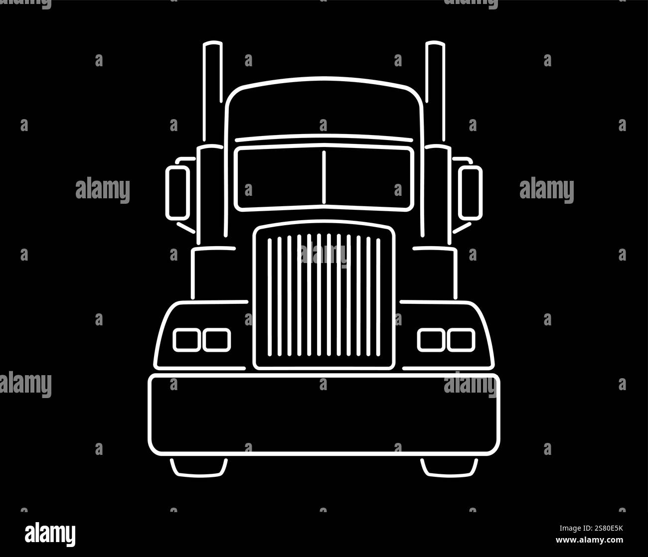 Semi truck. Vector Outline Lorry. White blank template for truck, semi ...
