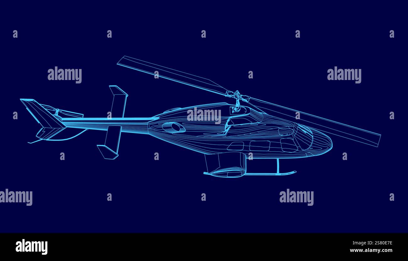 Blue helicopter is flying in the sky. The image is in blue and has a ...