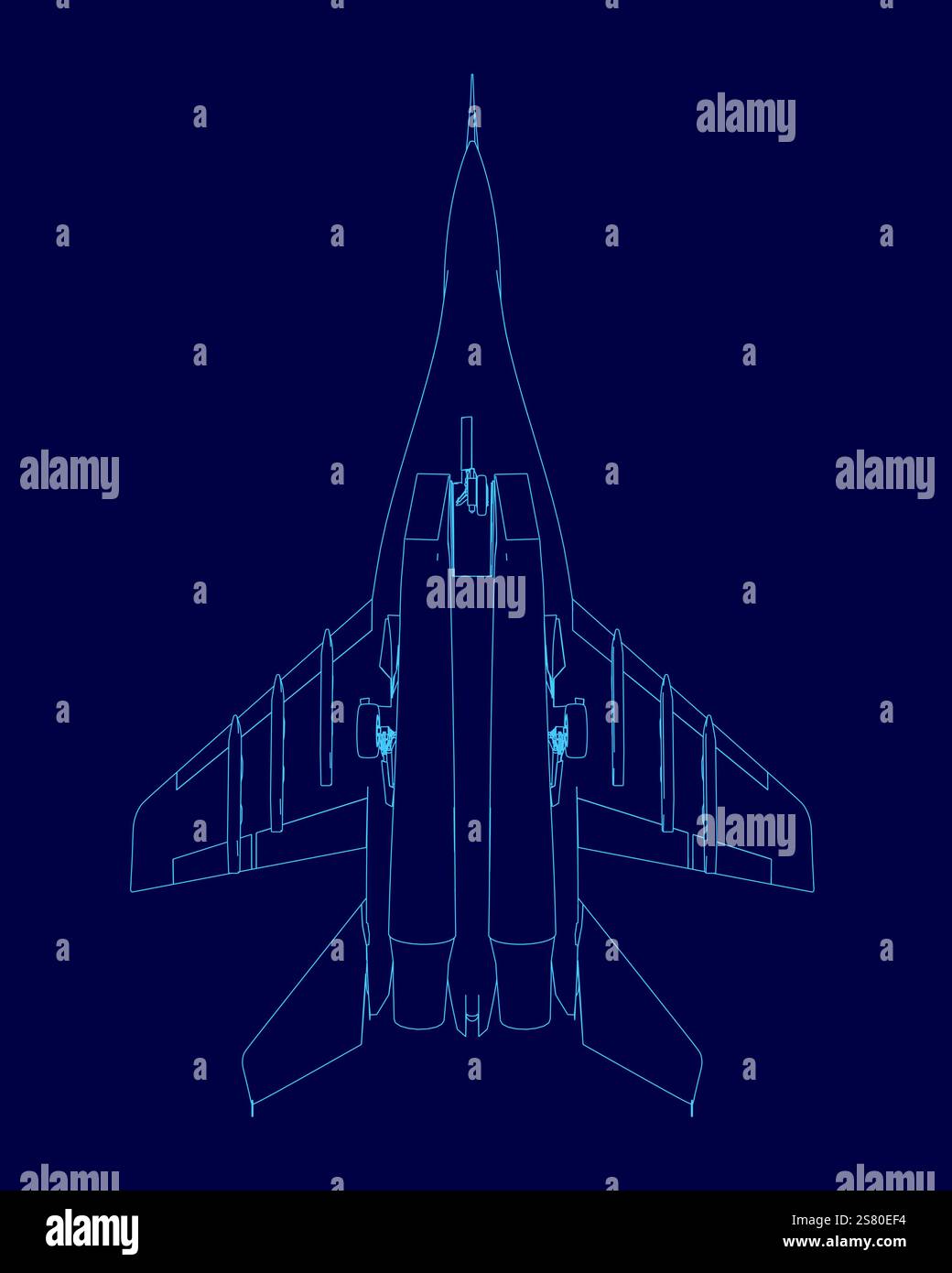 Blue drawing of a jet plane. The jet is in the middle of the image and ...