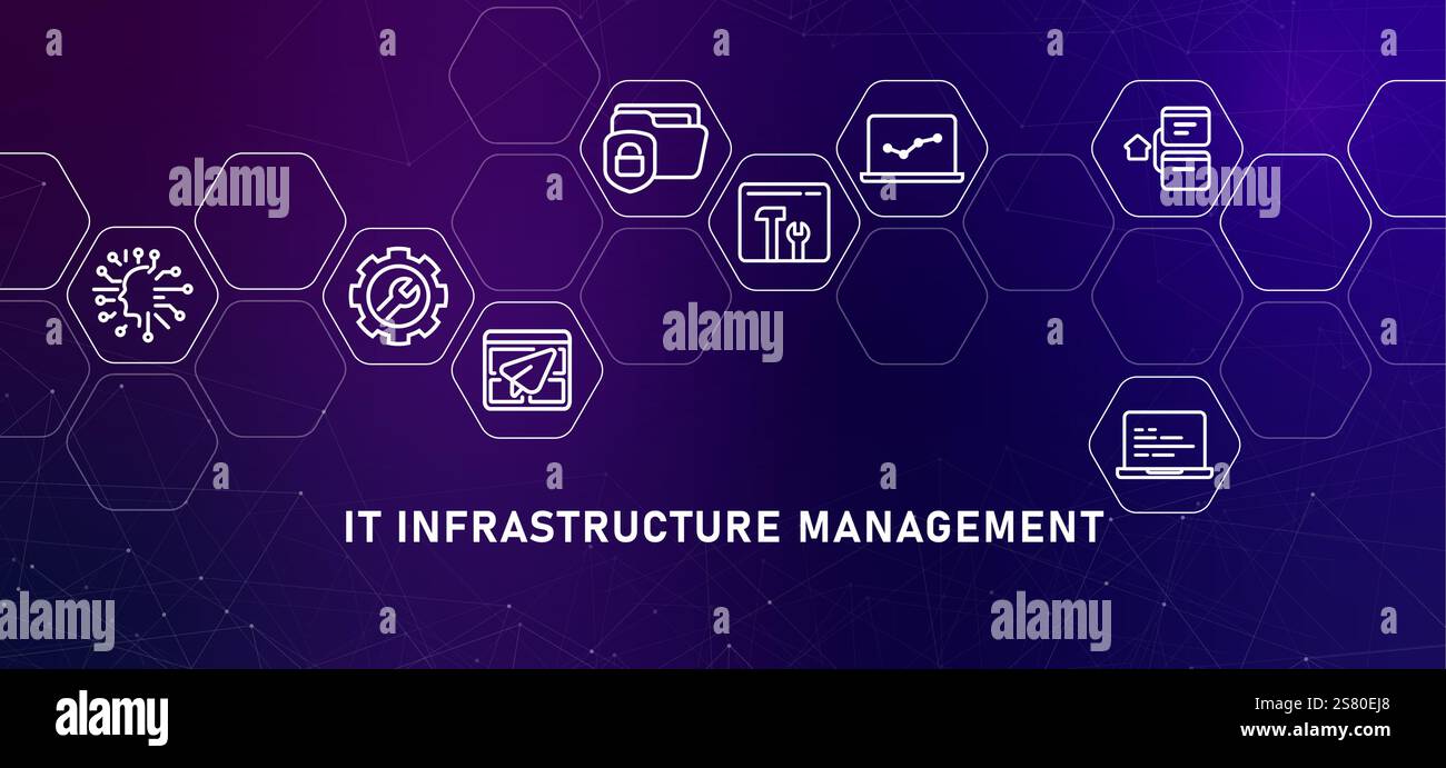 IT Infrastructure Management gradient header modern technology system information company ...