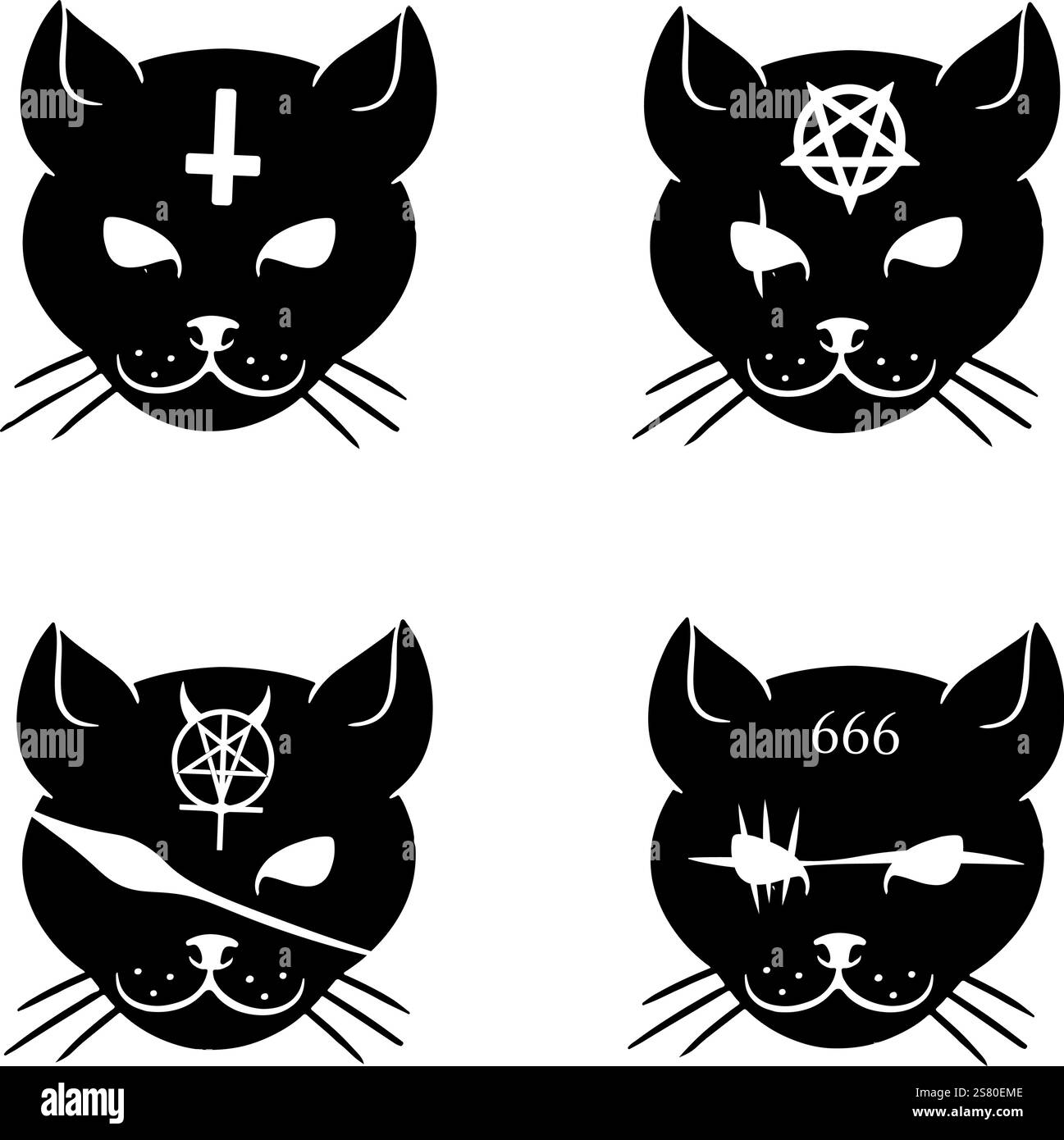 set of four black cats with demonic symbols Stock Vector Image & Art ...