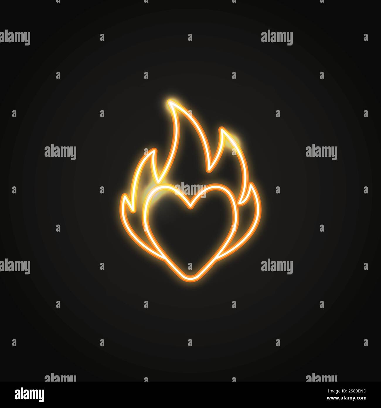 Heart on fire orange neon icon. Glowing symbol of passion. Vector ...