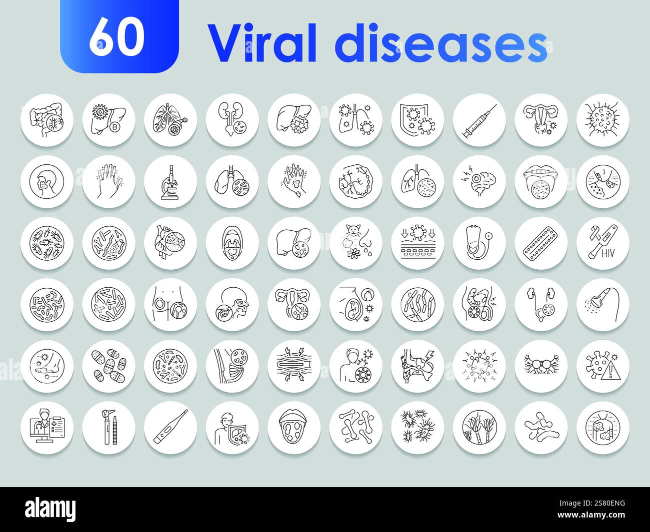 Viral diseases black line icons set. Infographics with symbols. Vector ...